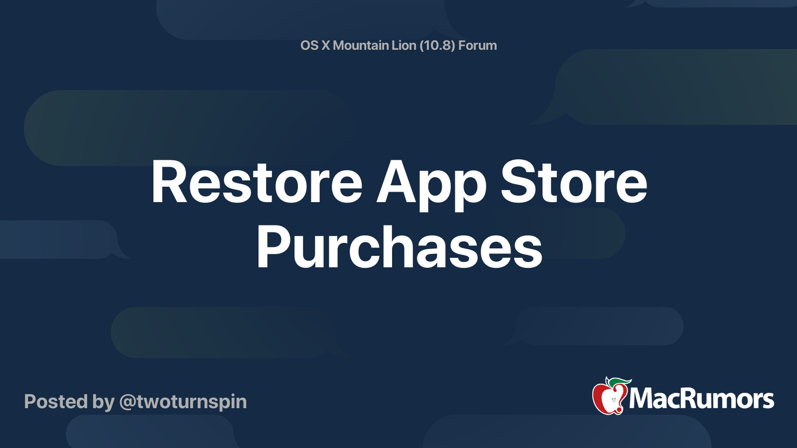 Restore App Store Purchases | MacRumors Forums