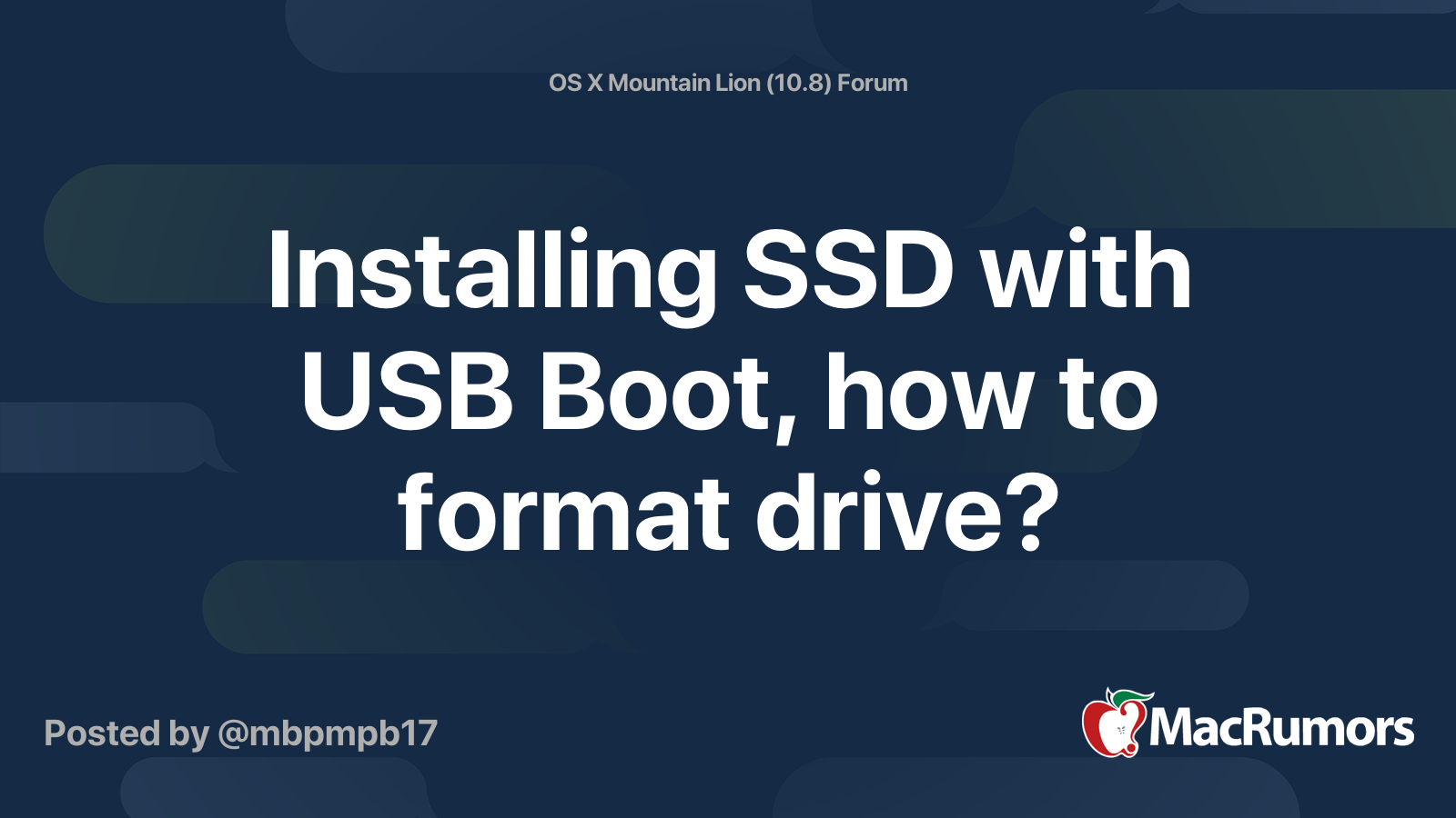 Installing SSD with USB Boot, how to format drive? | MacRumors Forums