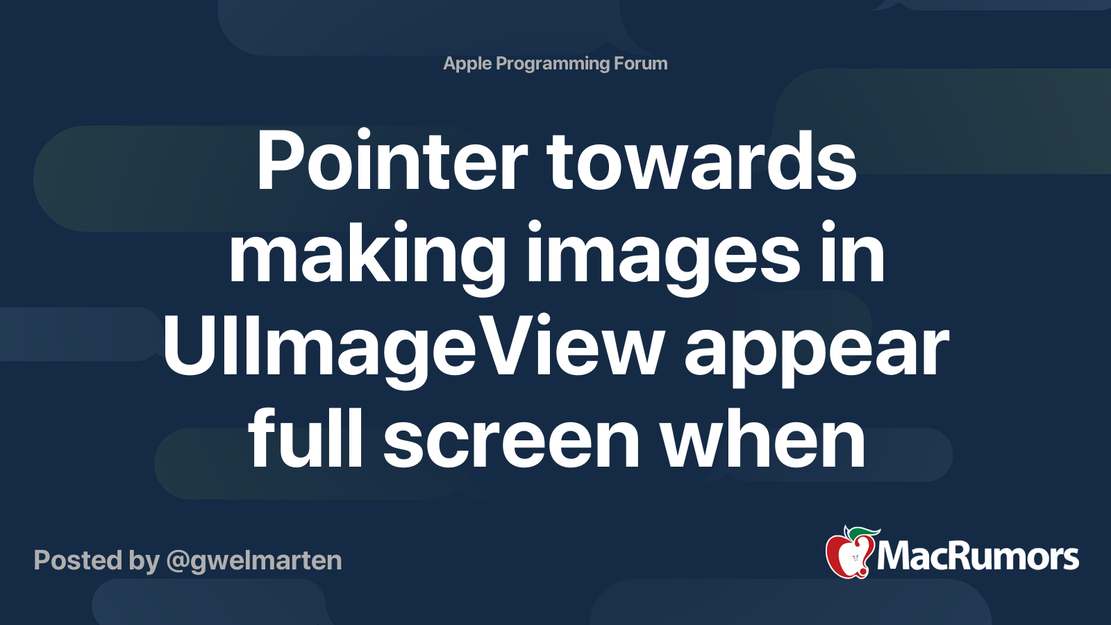 Pointer towards making images in UIImageView appear full screen when clicked on. | MacRumors Forums