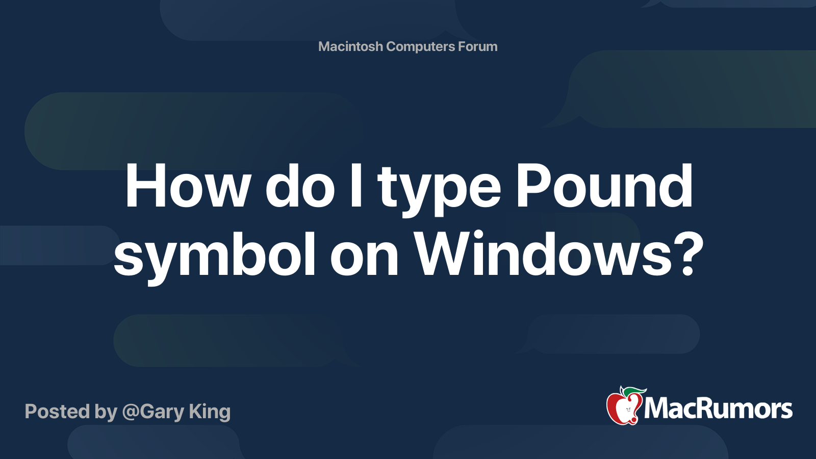 How do I type Pound symbol on Windows? | MacRumors Forums