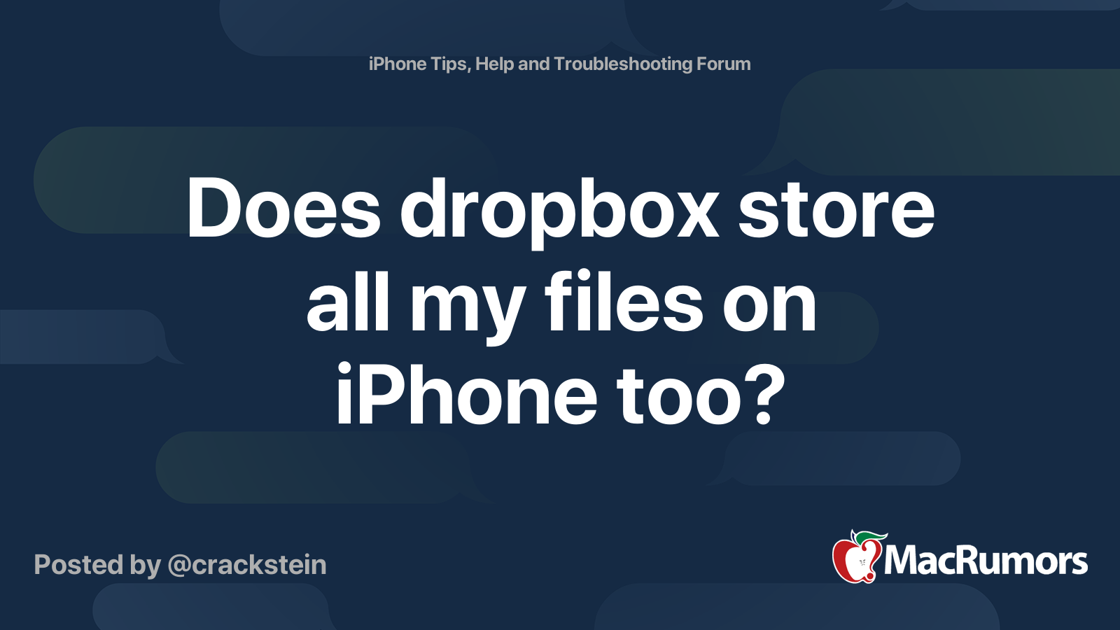 Does dropbox store all my files on iPhone too? | MacRumors Forums