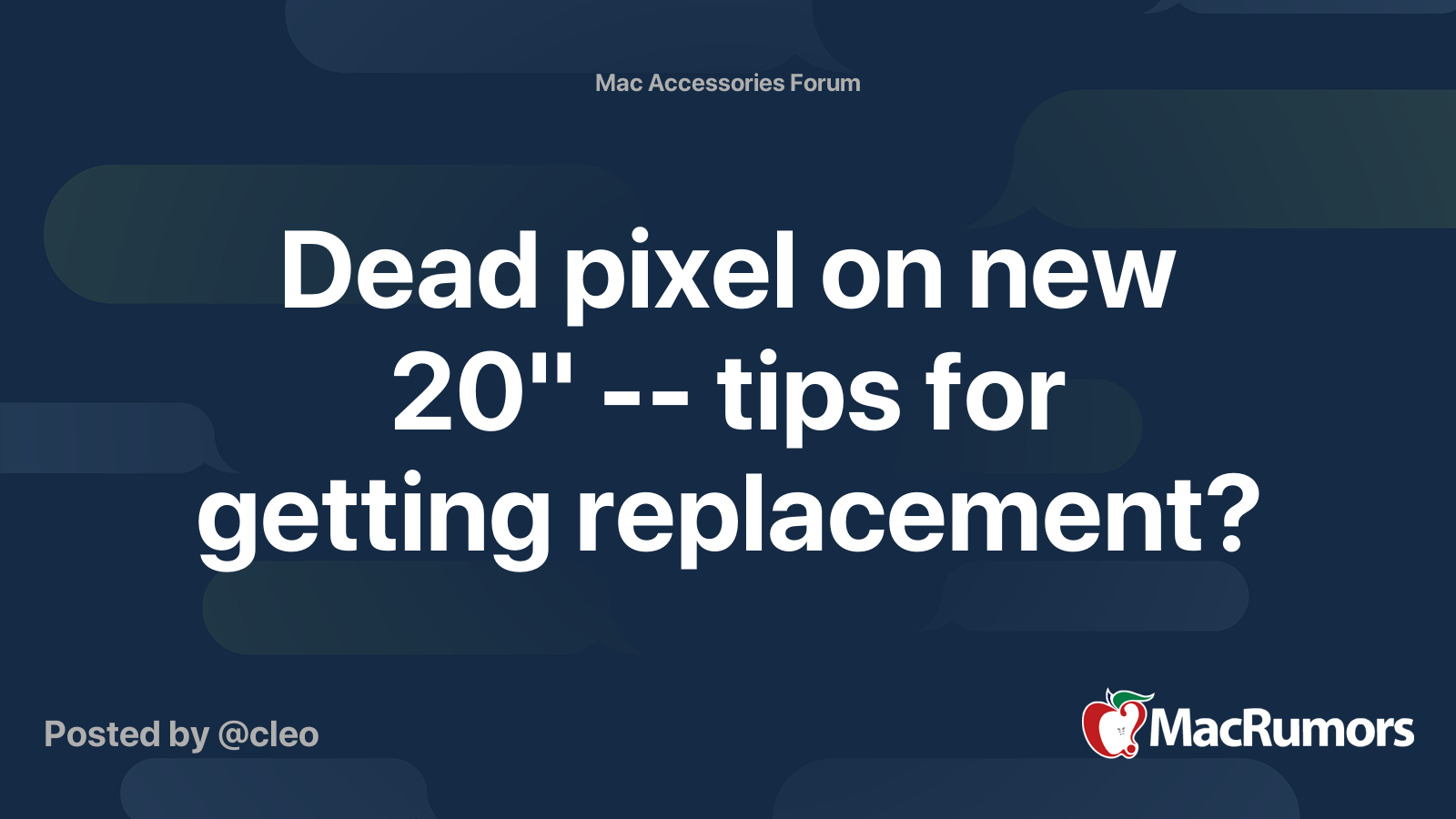 Dead pixel on new 20" -- tips for getting replacement? | MacRumors Forums