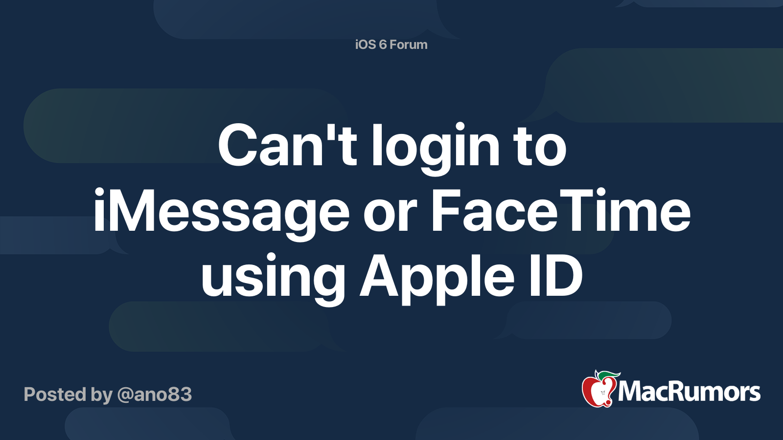 Can't login to iMessage or FaceTime using Apple ID | MacRumors Forums