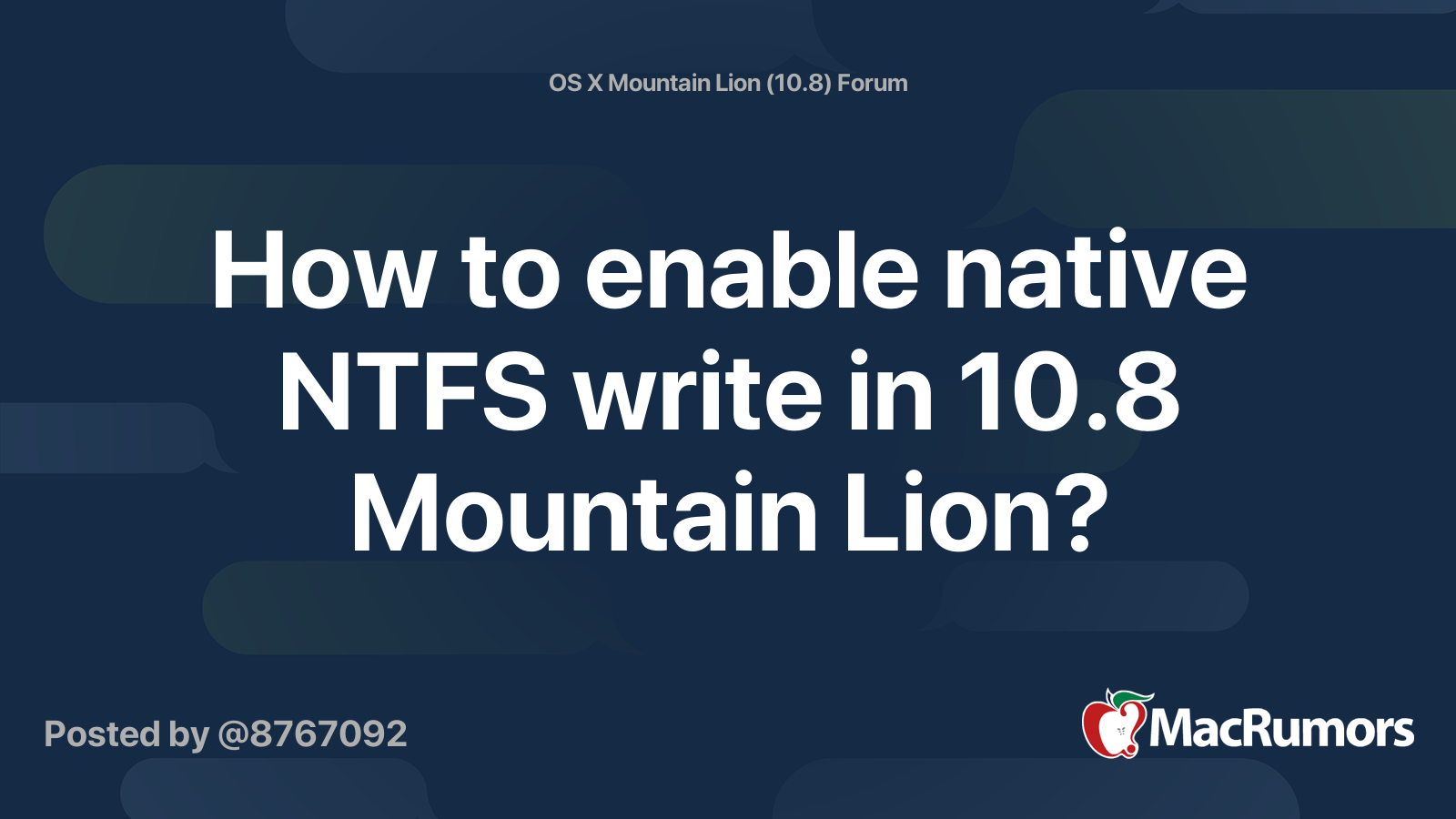 How to enable native NTFS write in 10.8 Mountain Lion? | MacRumors Forums