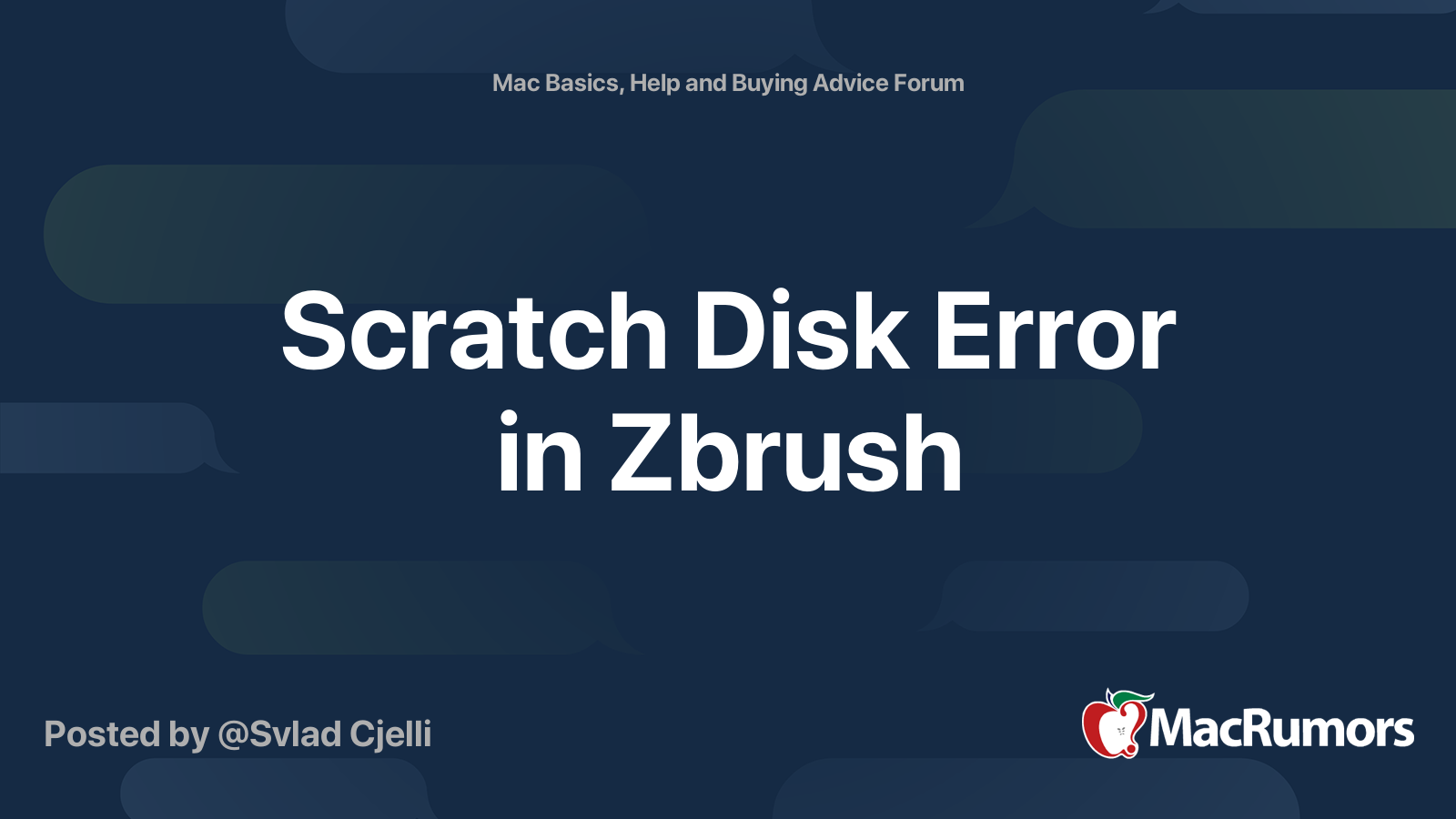 Scratch Disk Error in Zbrush | MacRumors Forums