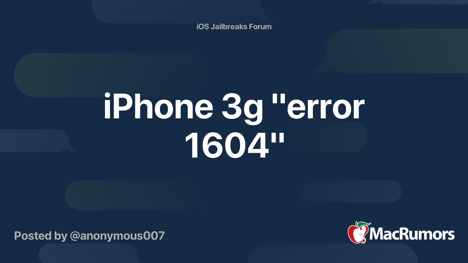 iPhone 3g ''error 1604'' | MacRumors Forums