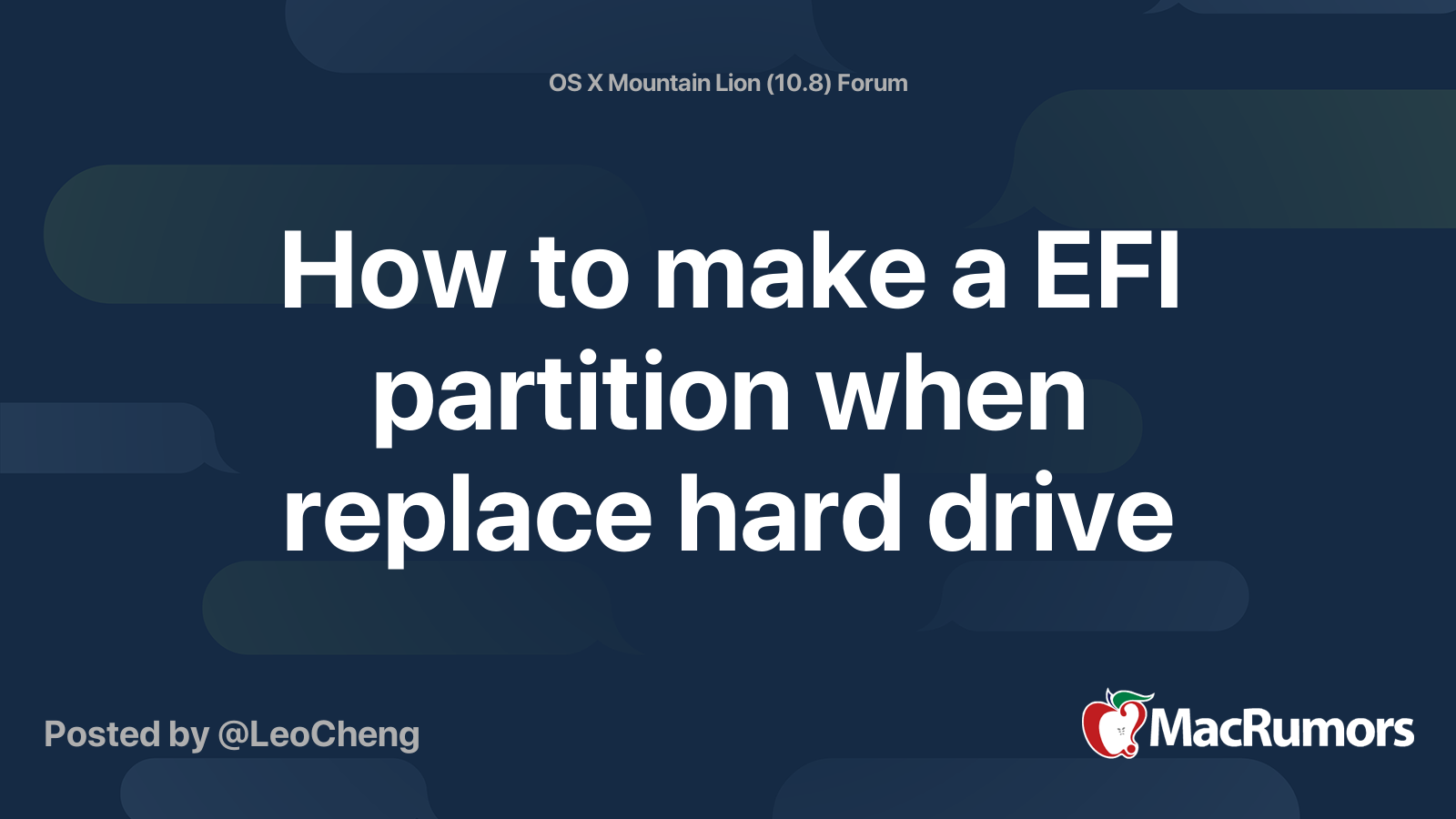 How to make a EFI partition when replace hard drive | MacRumors Forums