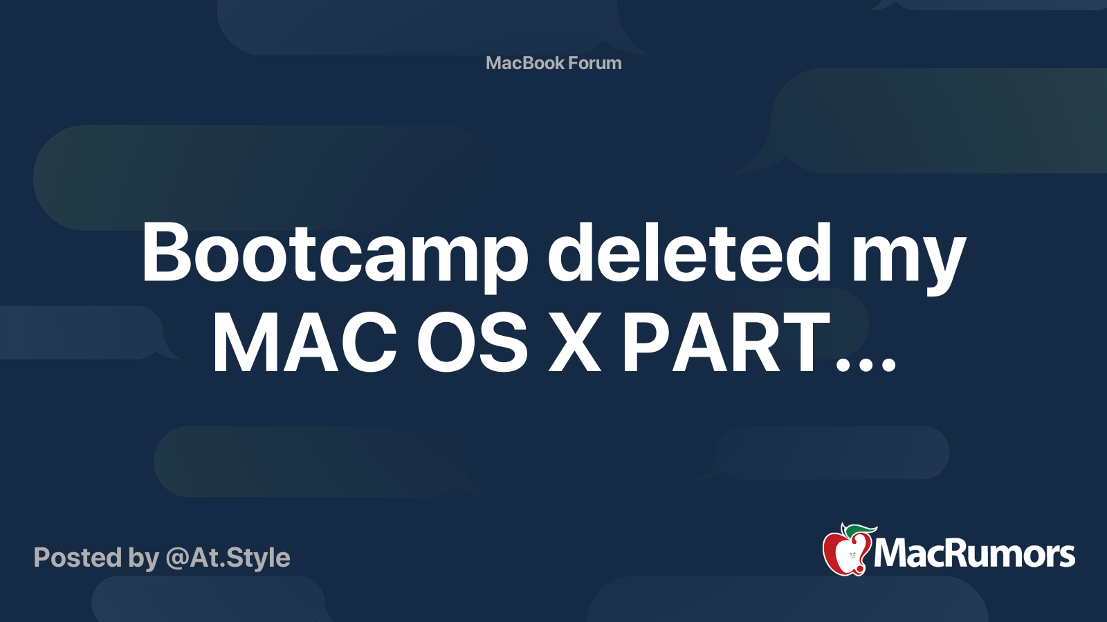 Bootcamp deleted my MAC OS X PART... | MacRumors Forums