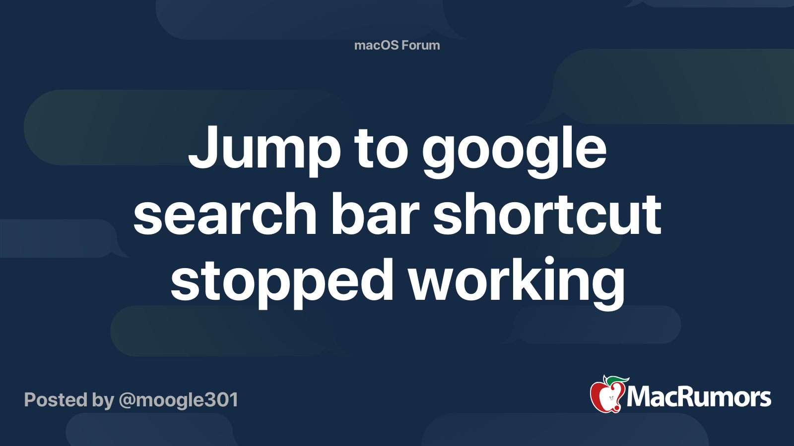 Jump to google search bar shortcut stopped working | MacRumors Forums