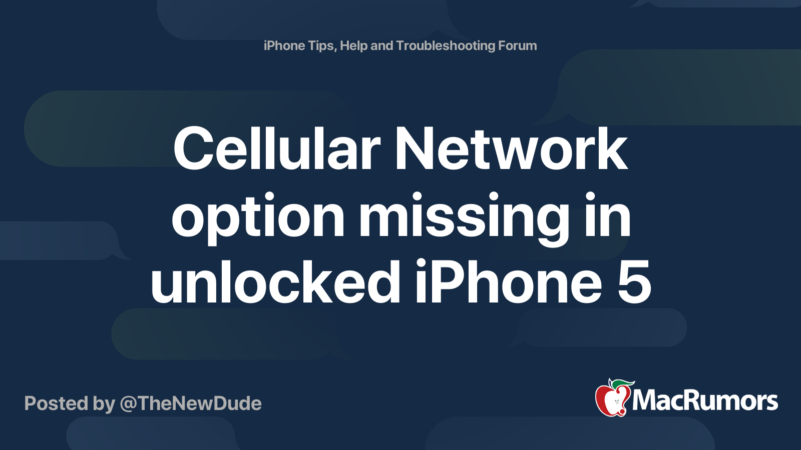 Cellular Network option missing in unlocked iPhone 5 | MacRumors Forums