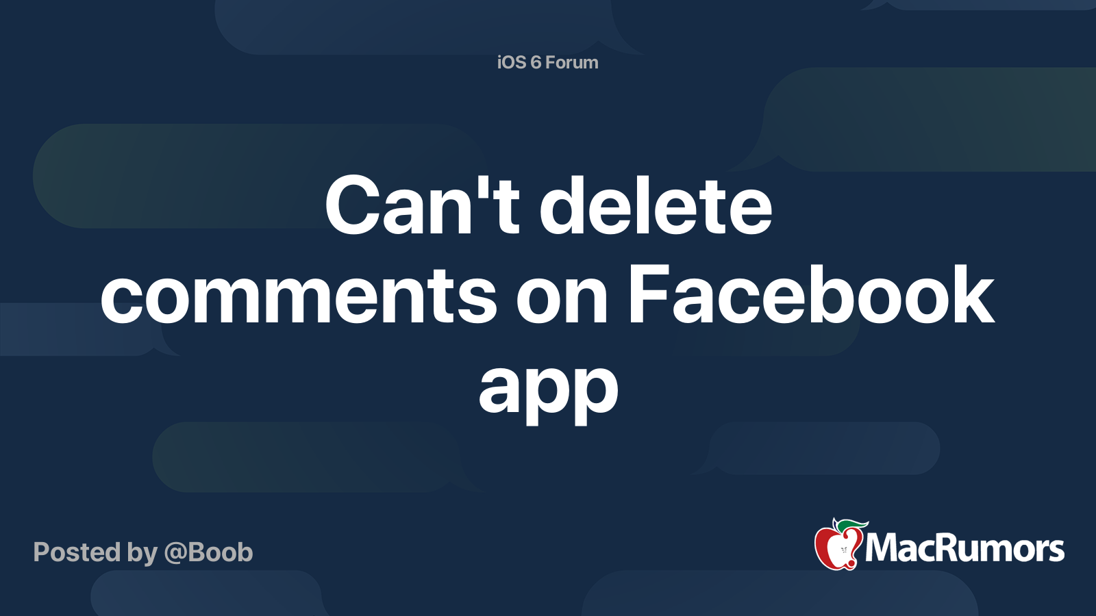 Can't delete comments on Facebook app | MacRumors Forums