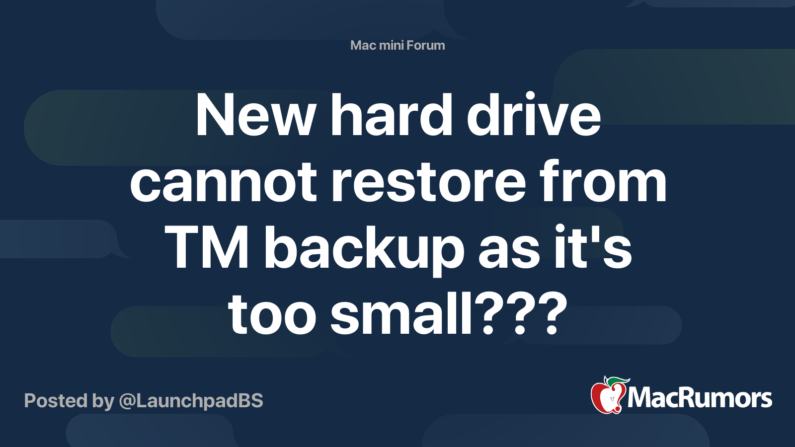 New hard drive cannot restore from TM backup as it's too small??? | MacRumors Forums
