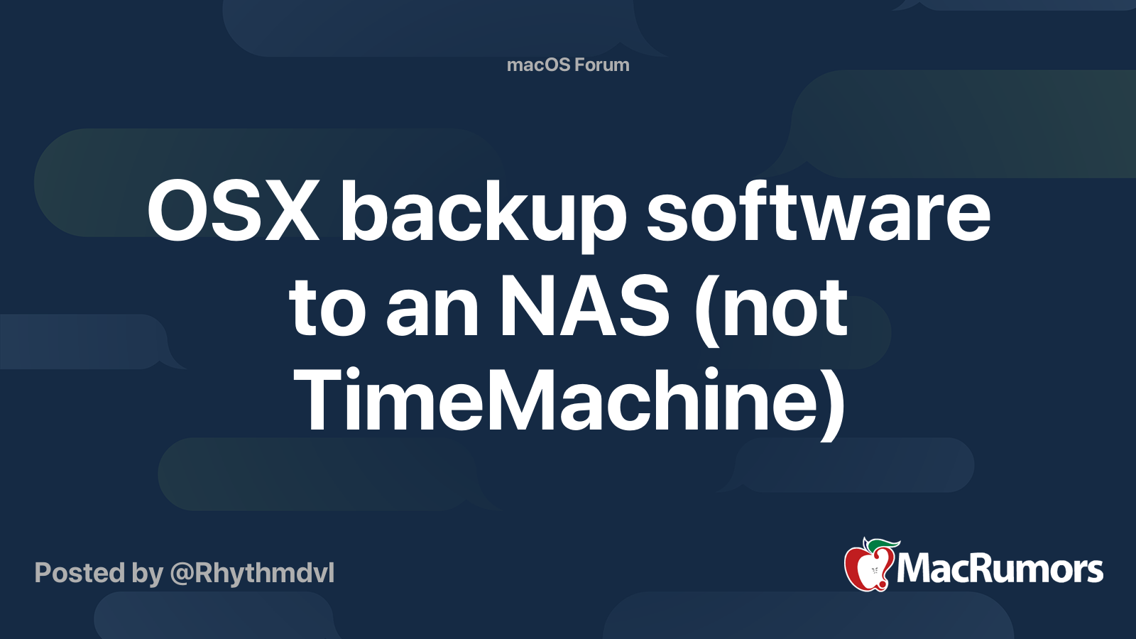 OSX backup software to an NAS (not TimeMachine) | MacRumors Forums