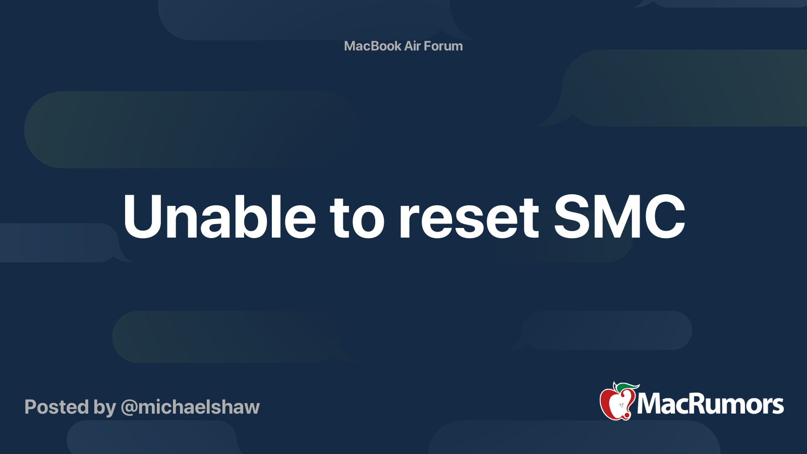 Unable to reset SMC | MacRumors Forums