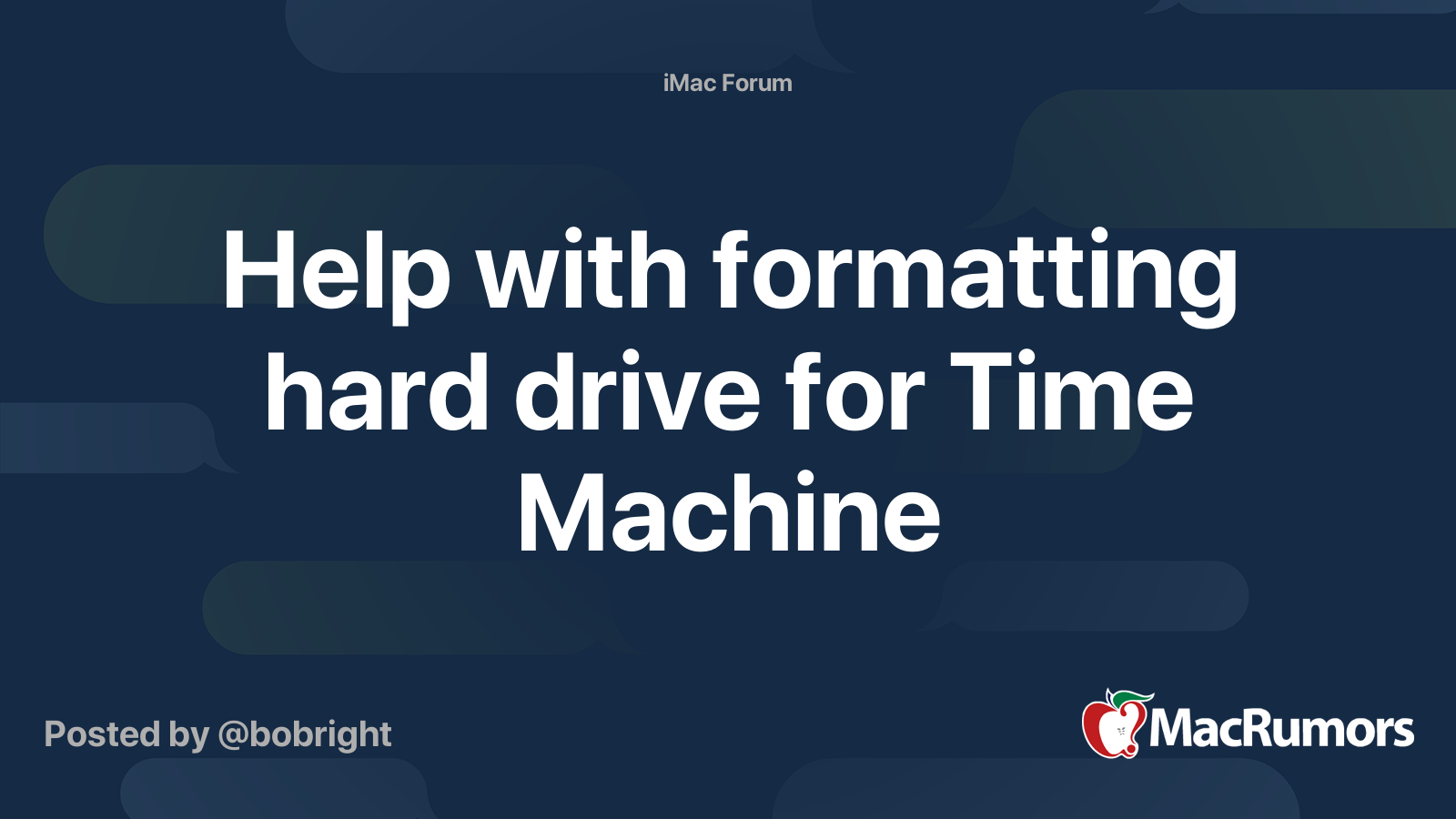 Help with formatting hard drive for Time Machine | MacRumors Forums