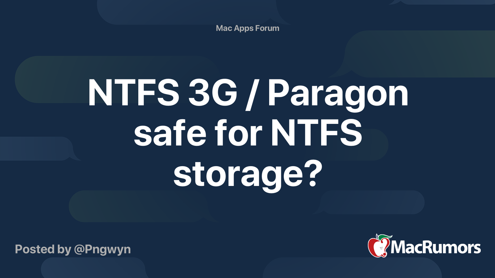NTFS 3G / Paragon safe for NTFS storage? | MacRumors Forums