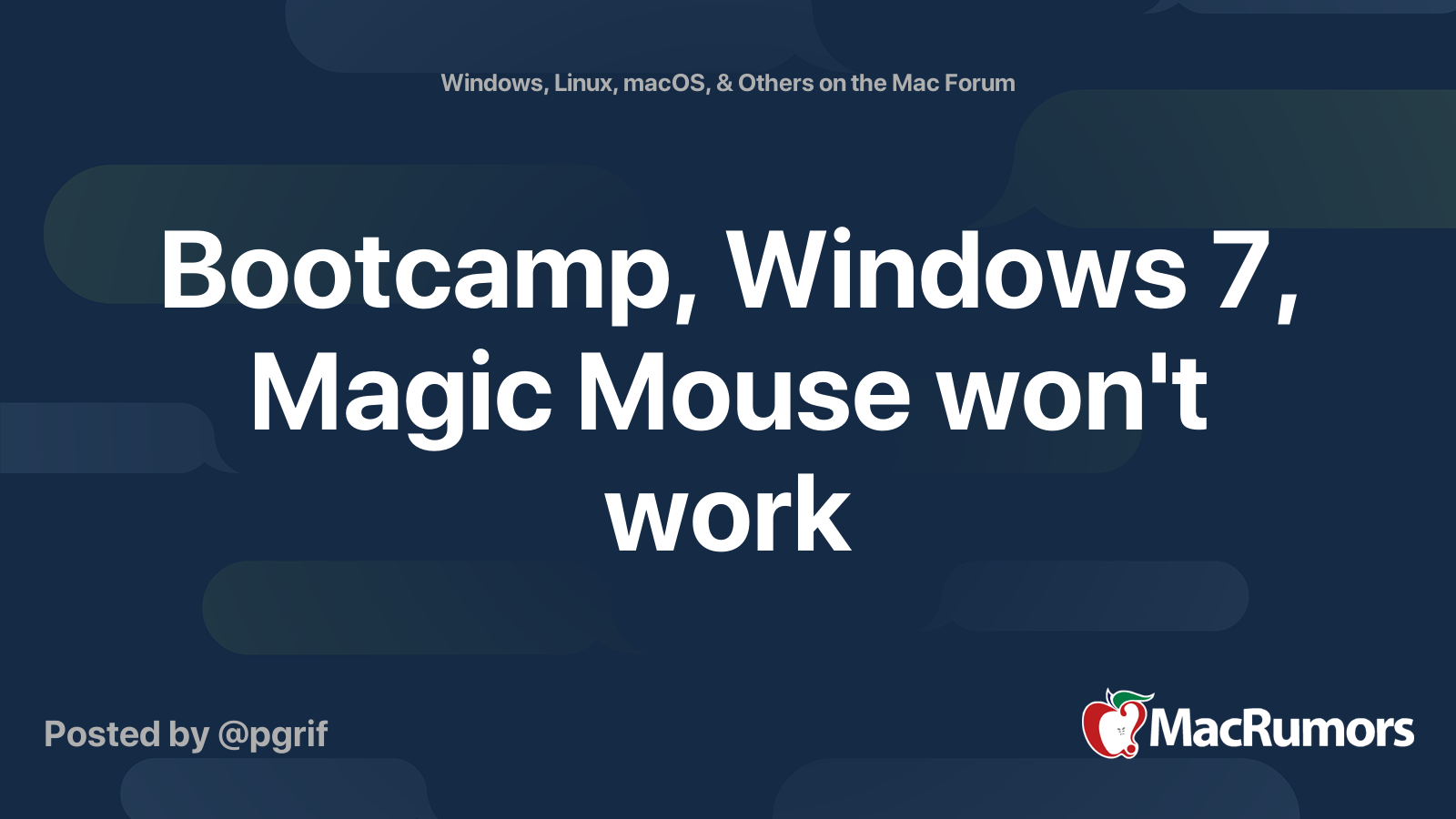 Bootcamp, Windows 7, Magic Mouse won't work | MacRumors Forums