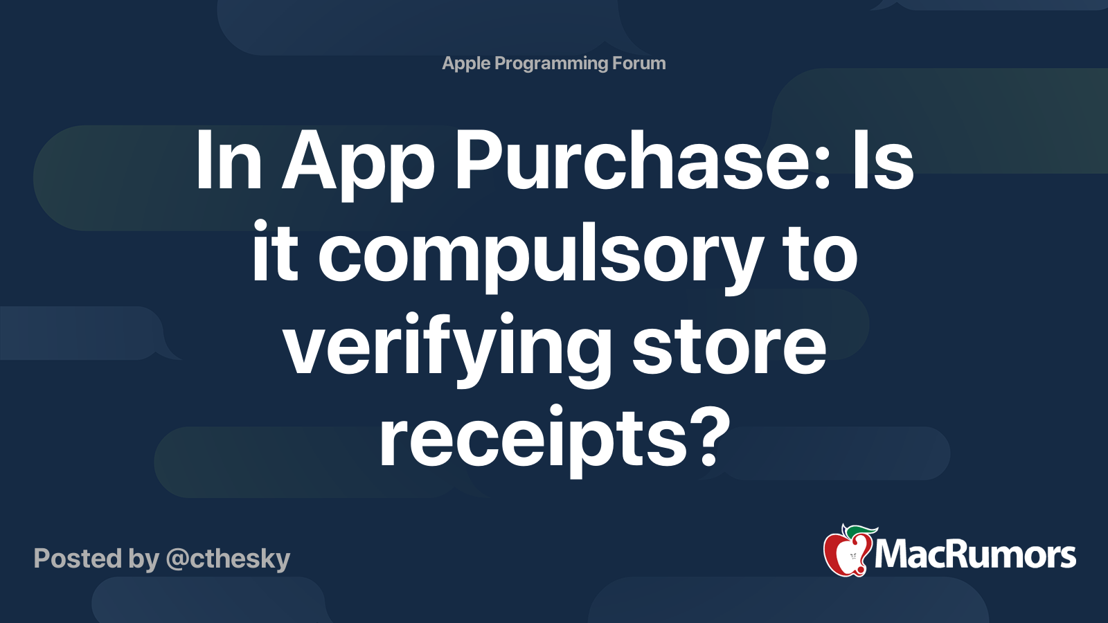 In App Purchase: Is it compulsory to verifying store receipts? | MacRumors Forums