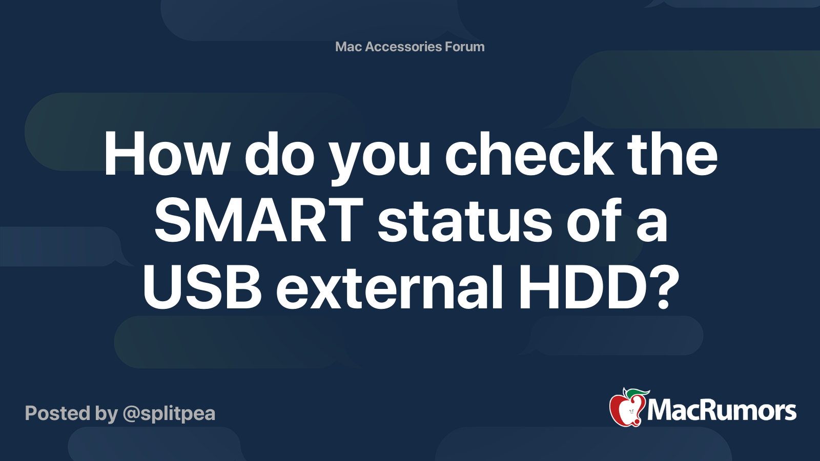How do you check the SMART status of a USB external HDD? | MacRumors Forums