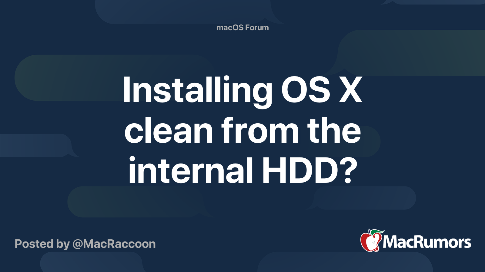 Installing OS X clean from the internal HDD? | MacRumors Forums