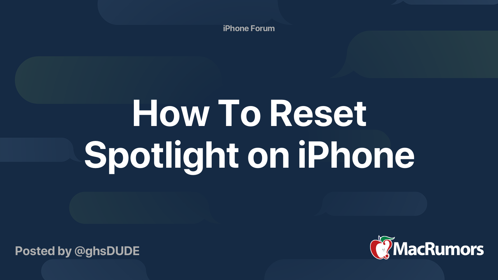 How To Reset Spotlight on iPhone | MacRumors Forums