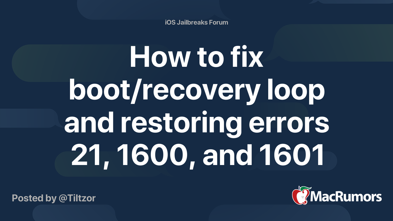 How to fix boot/recovery loop and restoring errors 21, 1600, and 1601 | MacRumors Forums