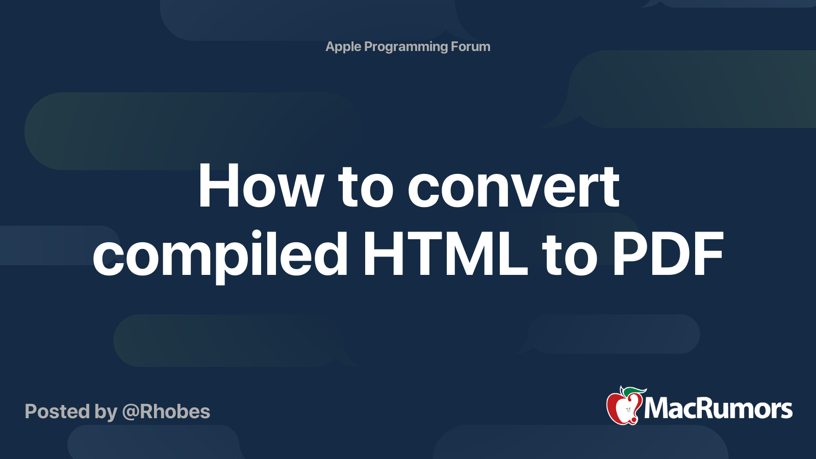 How to convert compiled HTML to PDF | MacRumors Forums