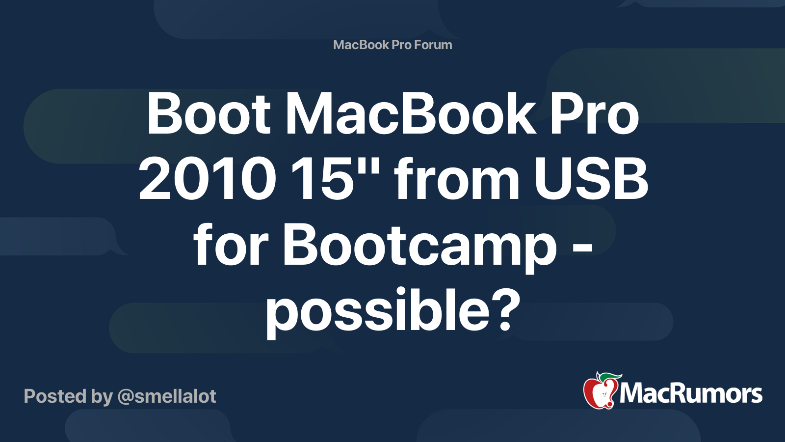 Boot MacBook Pro 2010 15" from USB for Bootcamp - possible? | MacRumors Forums