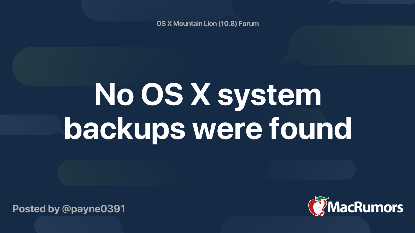 No OS X system backups were found | MacRumors Forums
