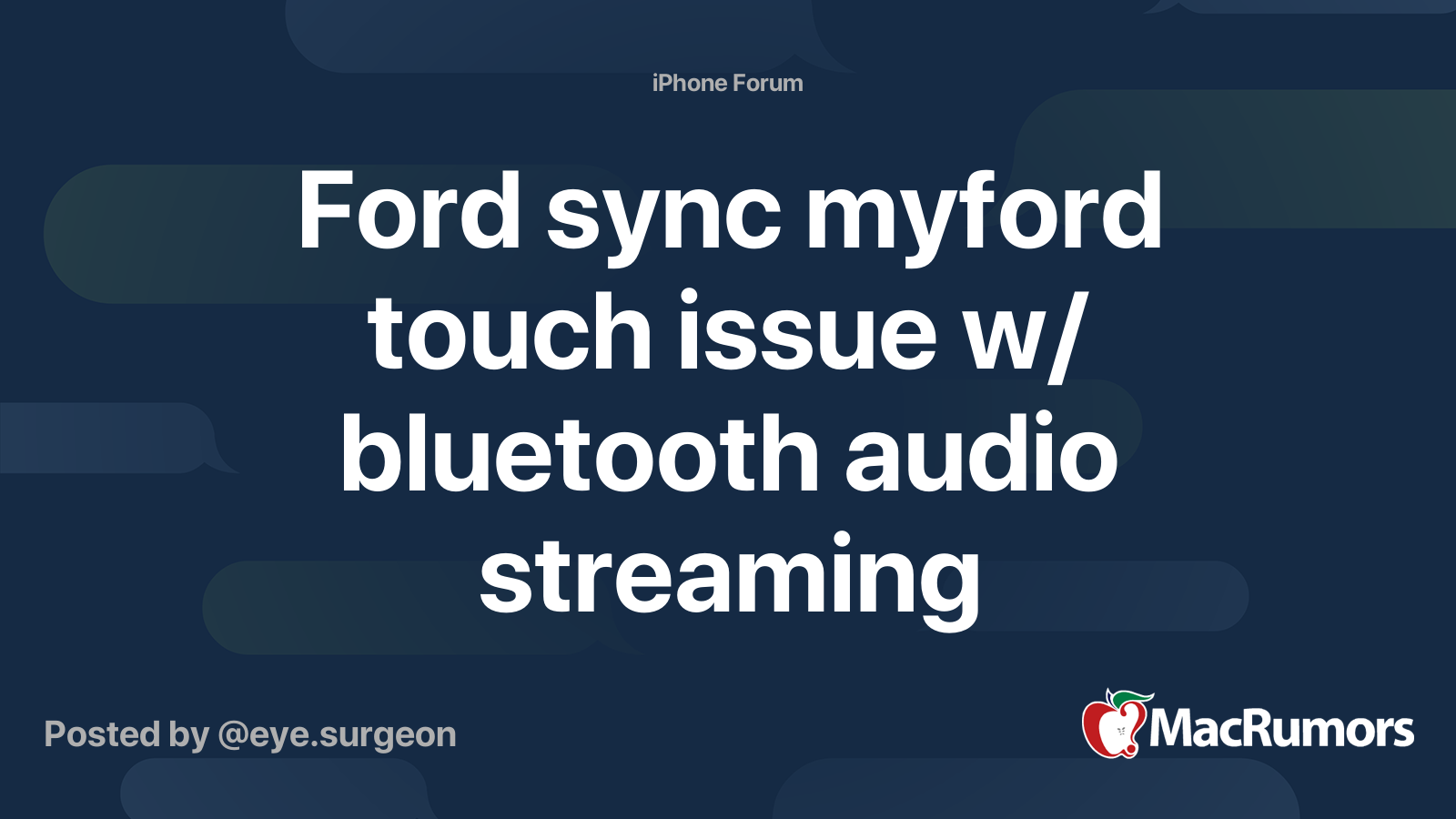 Ford sync myford touch issue w/ bluetooth audio streaming | MacRumors ...