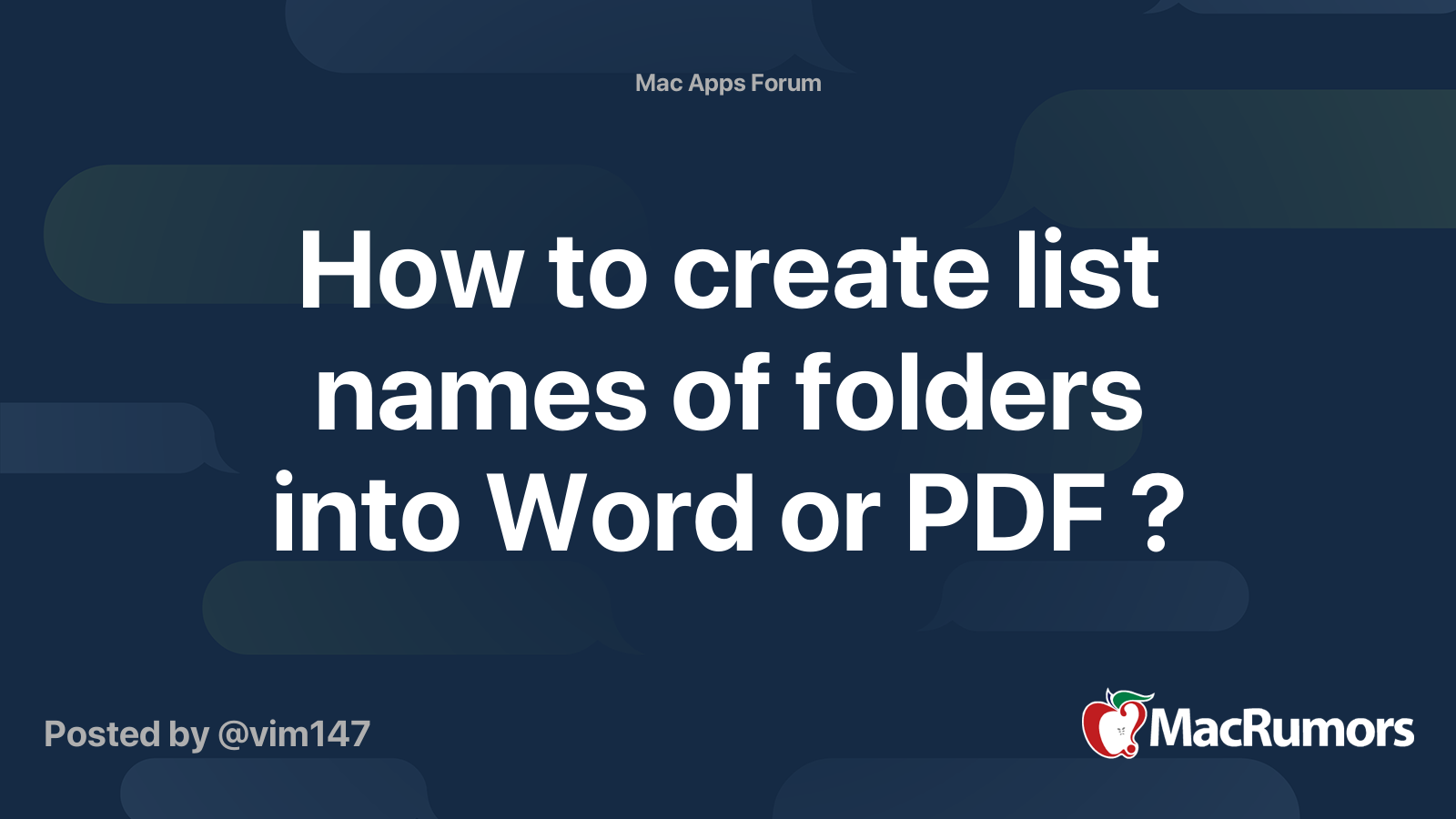 How to create list names of folders into Word or PDF ? | MacRumors Forums