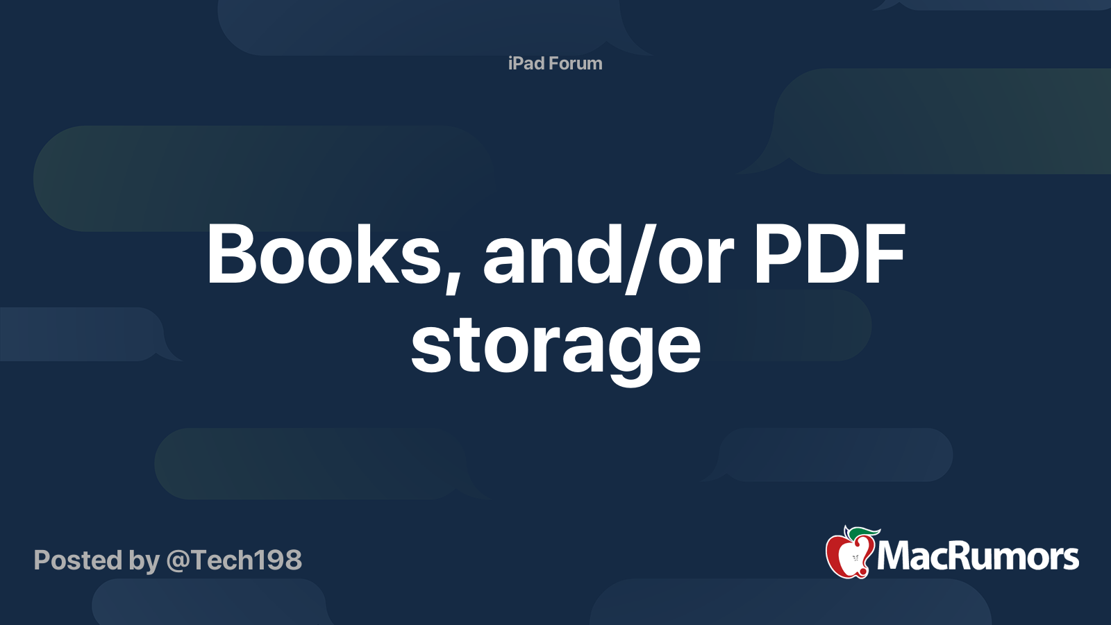 Books, and/or PDF storage | MacRumors Forums