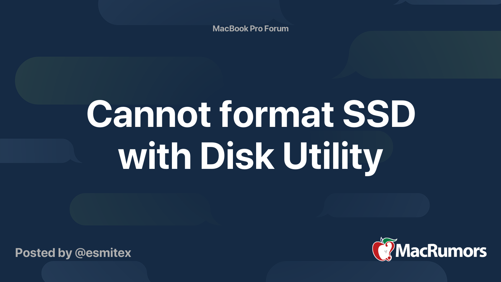 Cannot format SSD with Disk Utility | MacRumors Forums