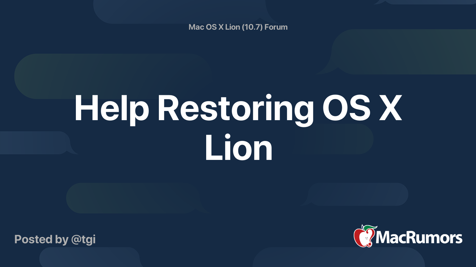 Help Restoring OS X Lion | MacRumors Forums