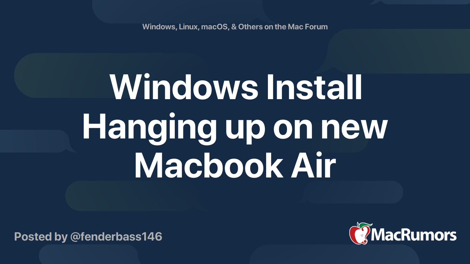 Windows Install Hanging up on new Macbook Air | MacRumors Forums