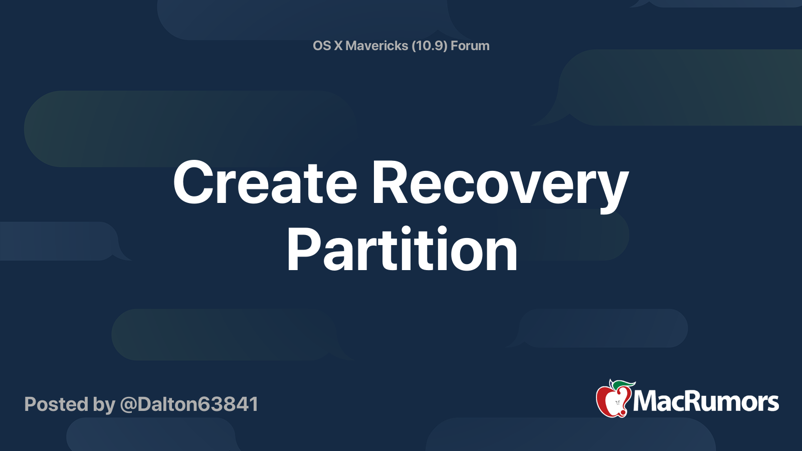 Create Recovery Partition | MacRumors Forums