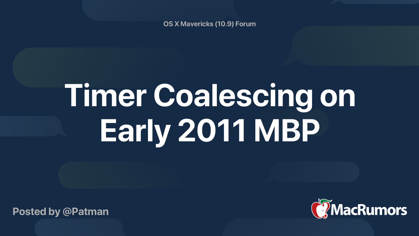 Timer Coalescing on Early 2011 MBP | MacRumors Forums