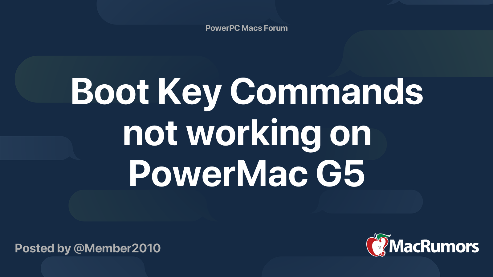 Boot Key Commands not working on PowerMac G5 | MacRumors Forums