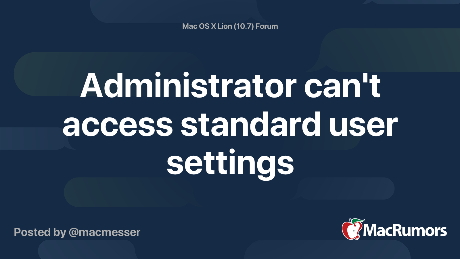 Administrator can't access standard user settings | MacRumors Forums