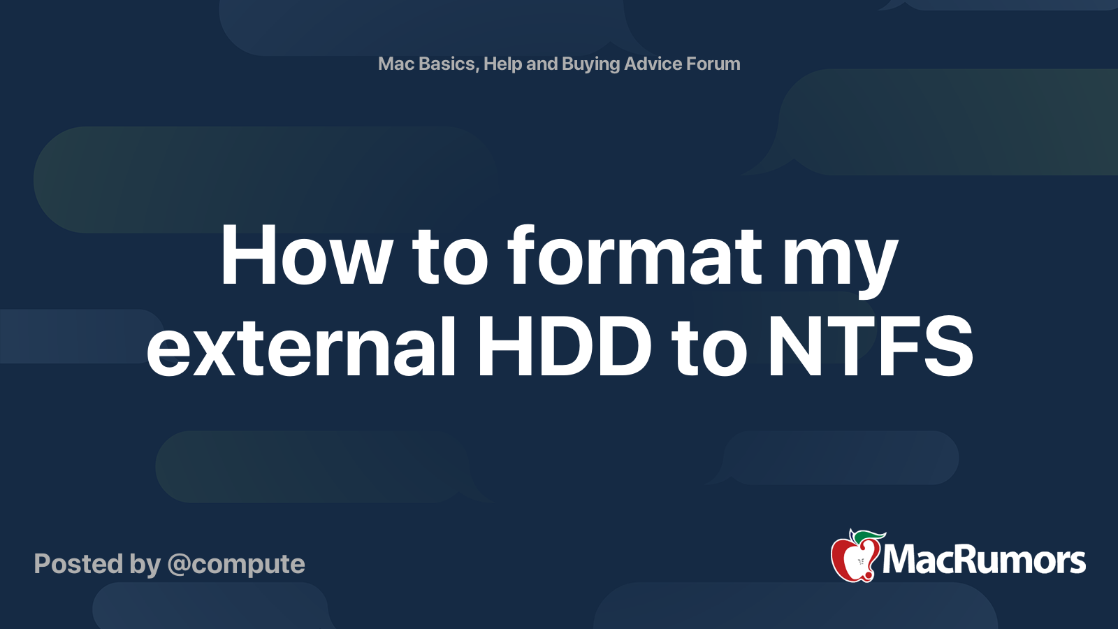 How to format my external HDD to NTFS | MacRumors Forums