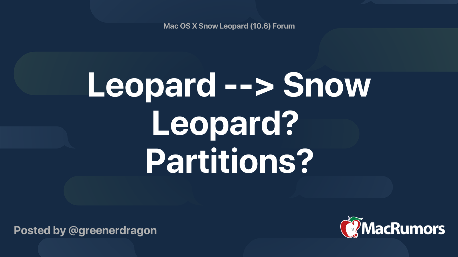 Leopard --> Snow Leopard? Partitions? | MacRumors Forums