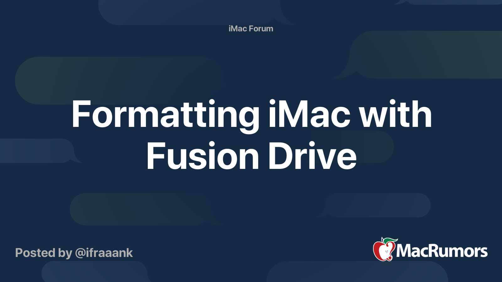 Formatting iMac with Fusion Drive | MacRumors Forums