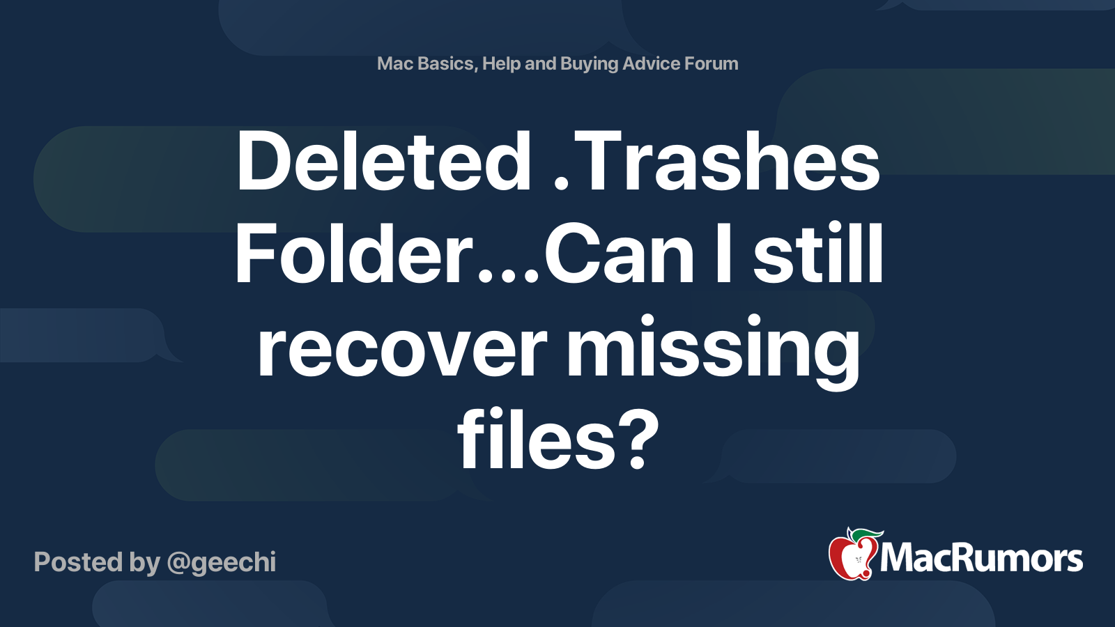 Deleted .Trashes Folder...Can I still recover missing files? | MacRumors Forums