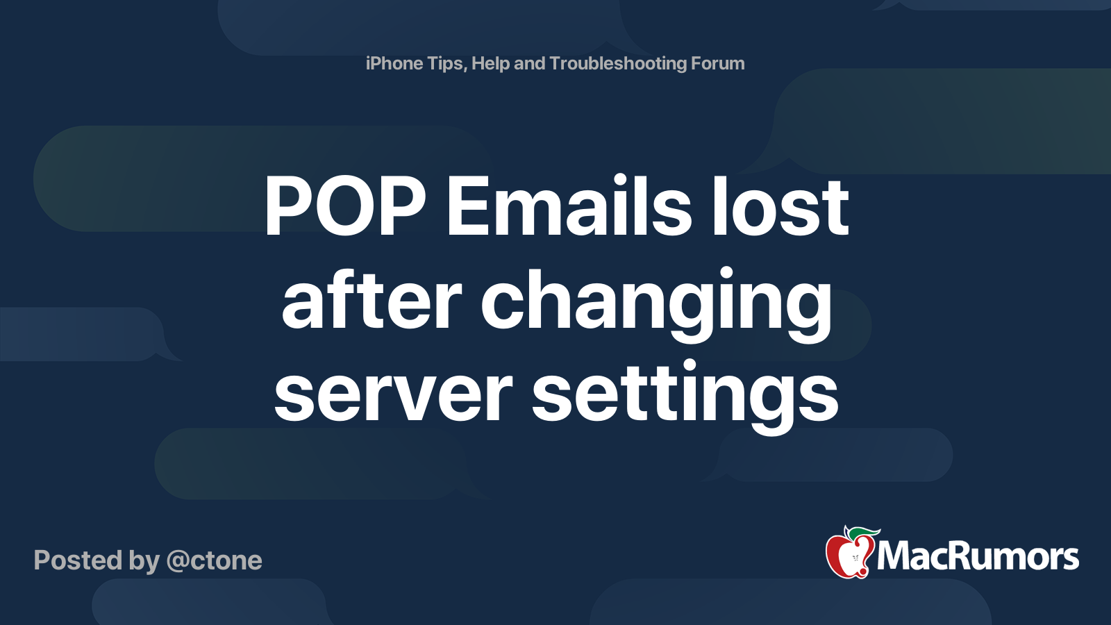 POP Emails lost after changing server settings | MacRumors Forums