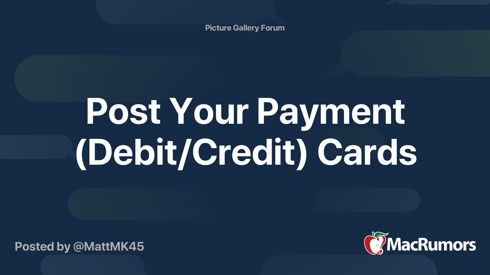 Post Your Payment (Debit/Credit) Cards | MacRumors Forums