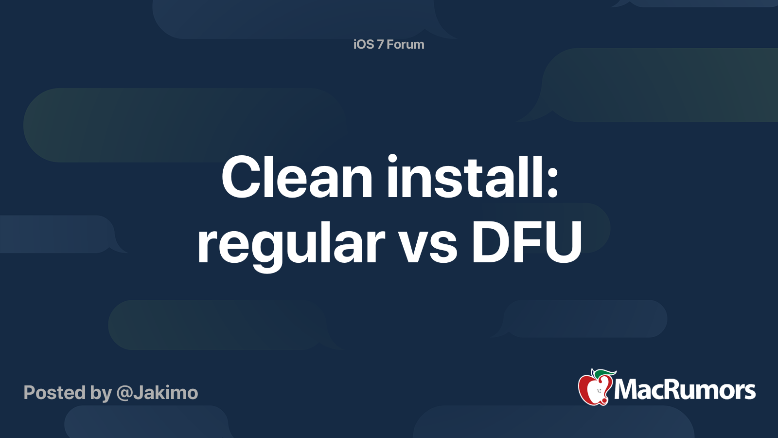 Clean install: regular vs DFU | MacRumors Forums