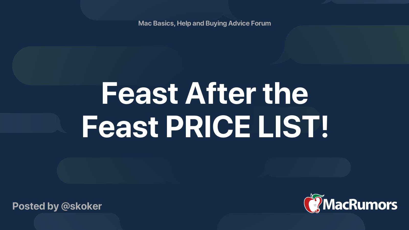 Feast After the Feast PRICE LIST! | MacRumors Forums