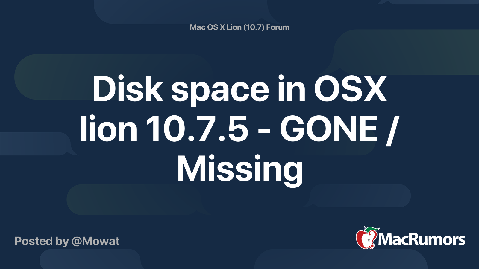 Disk space in OSX lion 10.7.5 - GONE / Missing | MacRumors Forums