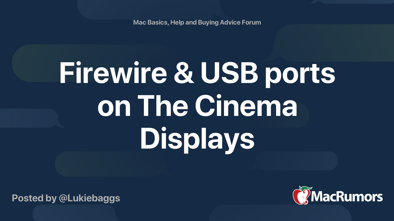 Firewire & USB ports on The Cinema Displays | MacRumors Forums