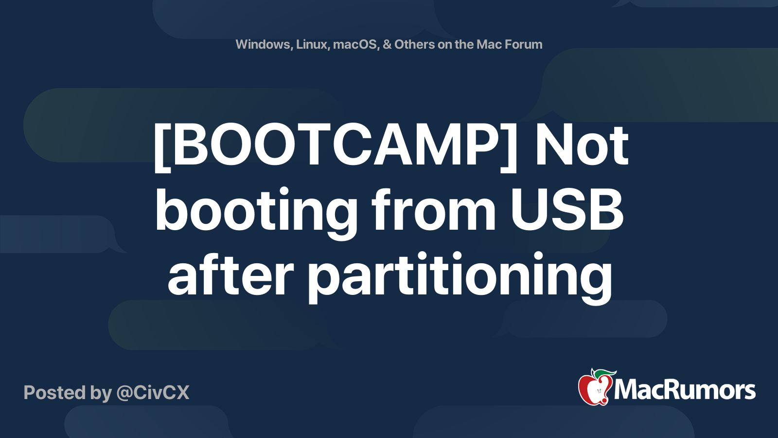[BOOTCAMP] Not booting from USB after partitioning | MacRumors Forums